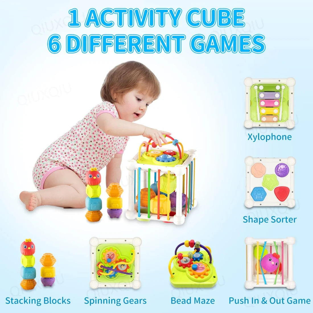 6 in 1 Baby Sensory Shape Sorting Activity Cube – JustForKids
